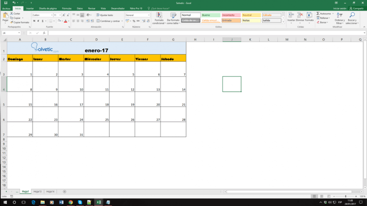 Cómo crear calendario en Excel 2016 - Solvetic