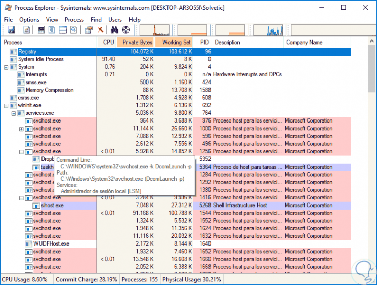 Ver lista de servicios del proceso svchost.exe en Windows 10, 8, 7 - Solvetic