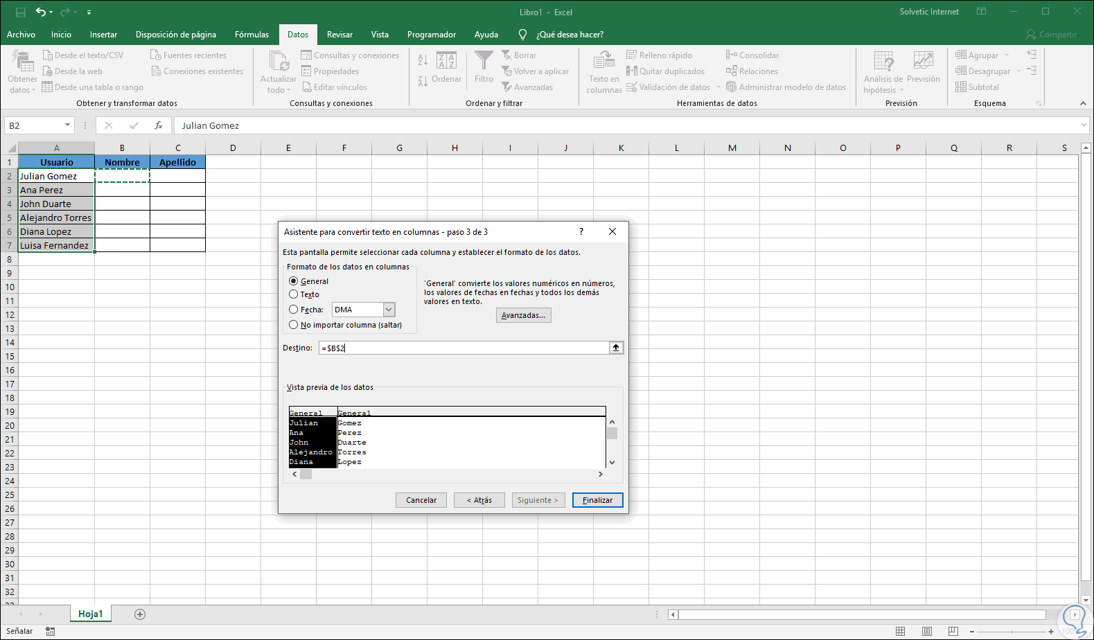 Cómo separar texto en columnas Excel 2019, Excel 2016 - Solvetic Cómo separar texto en columnas Excel 2019, Excel 2016 - Solvetic
