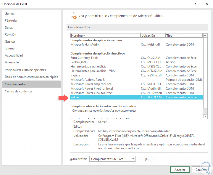 Cómo usar solver en Excel 2019 o Excel 2016 - Solvetic