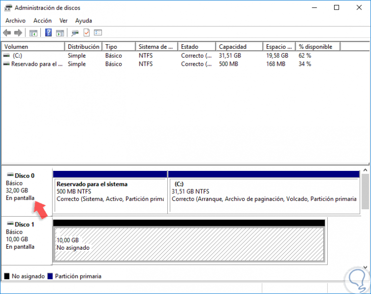 Administrar discos duros Windows Server 2016 (Iniciar, mover, cambiar ...