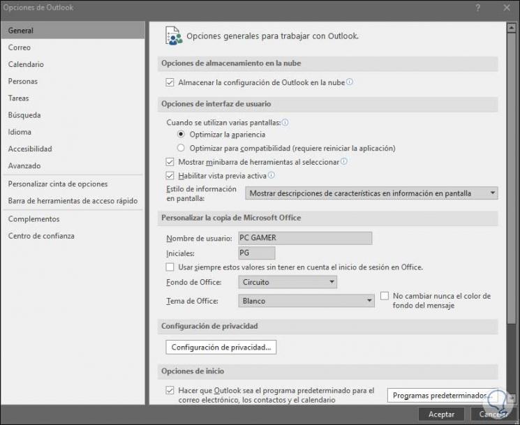 Cambiar apariencia Outlook 2019 ️ Diseño de fondo - Solvetic