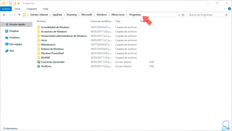 AÑADIR PROGRAMAS Menú INICIO Windows 10 - Solvetic