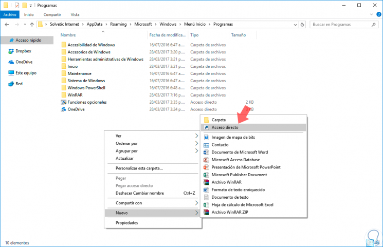 AÑADIR PROGRAMAS Menú INICIO Windows 10 - Solvetic