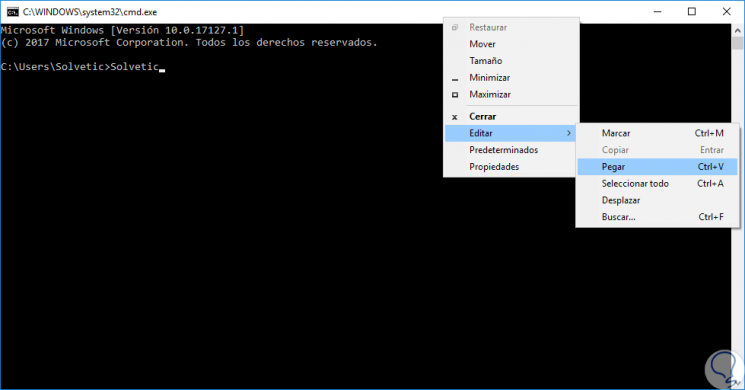Habilitar CTRL+C y CTRL+V en Consola comandos CMD Windows 10, 8, 7 ...