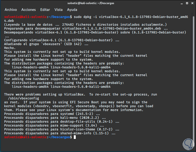 Cómo instalar VirtualBox en Kali Linux 2020 - Solvetic