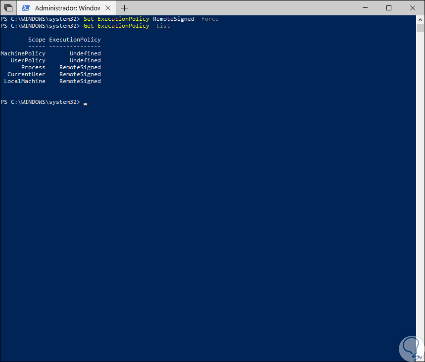 PowerShell: No se puede cargar el archivo porque en el sistema está deshabilitada la ejecución ...