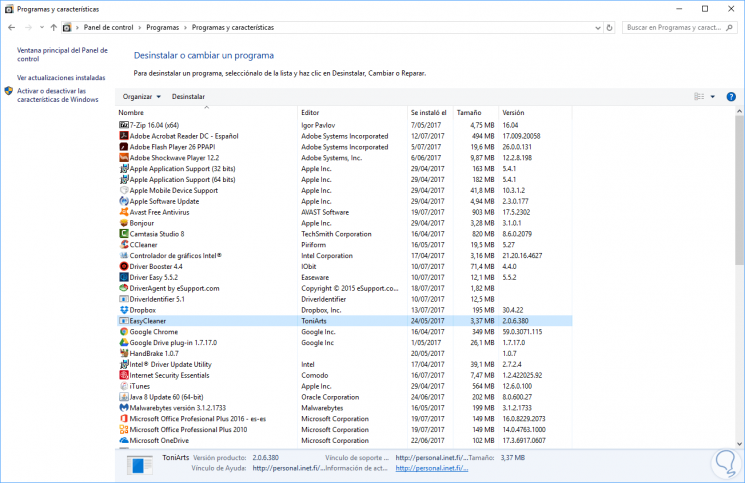 Cómo ocultar programas en programas y características Windows 10 - Solvetic