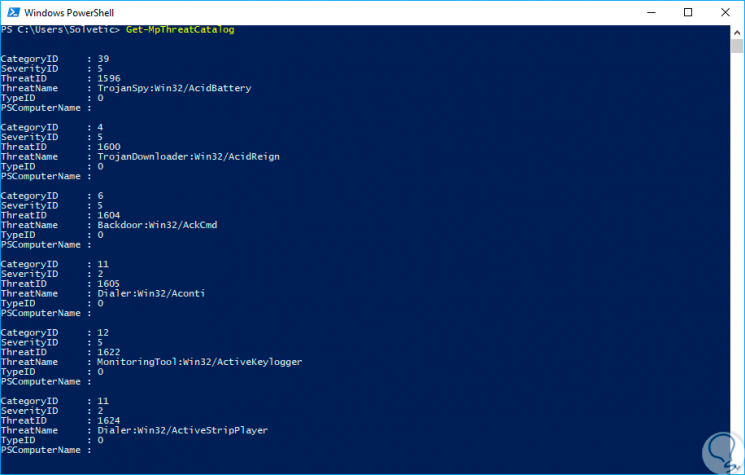 Administrar Windows Defender con PowerShell Windows 10 - Solvetic