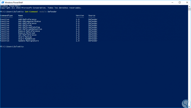 Administrar Windows Defender con PowerShell Windows 10 - Solvetic