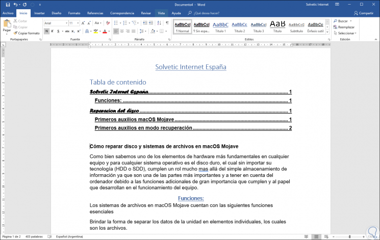 Cómo crear Tabla de contenido automática en Word 2016 - Solvetic