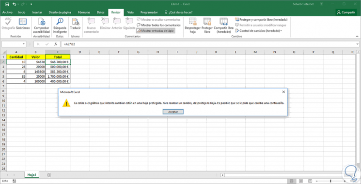 Cómo bloquear fórmulas en Excel 2016 - Solvetic