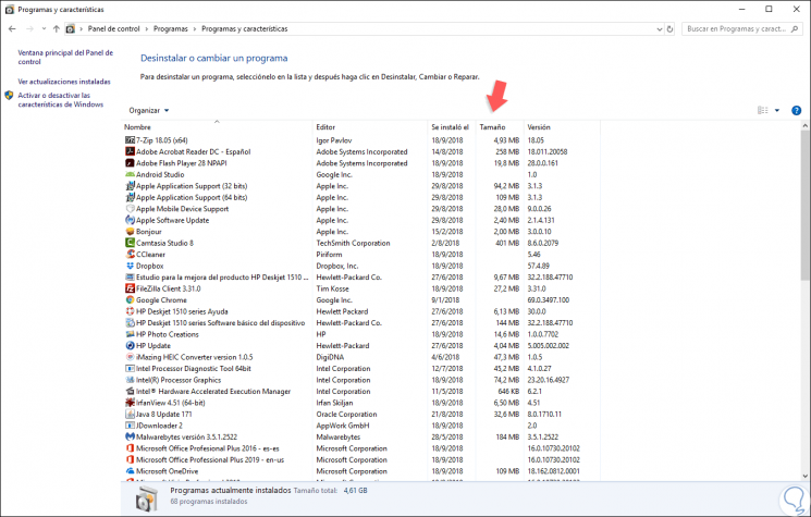 Cómo saber cuánto espacio ocupan los programas en Windows 10, 8, 7 ...
