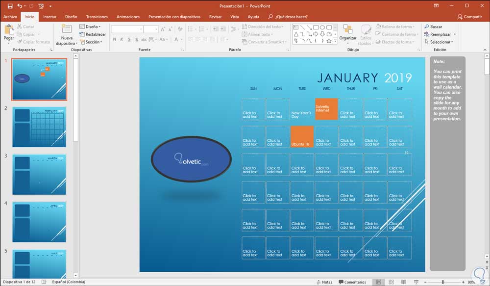 Cómo crear y hacer calendario 2019 con PowerPoint 2019, 2016 - Solvetic