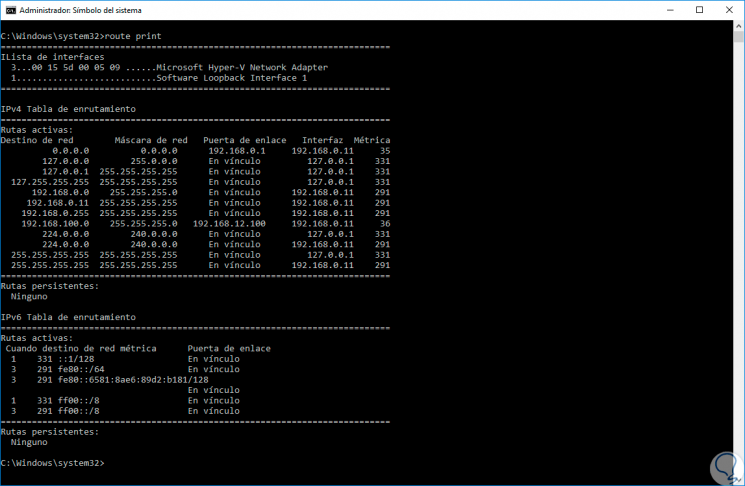 Cómo usar el comando route en Windows 10 - Solvetic